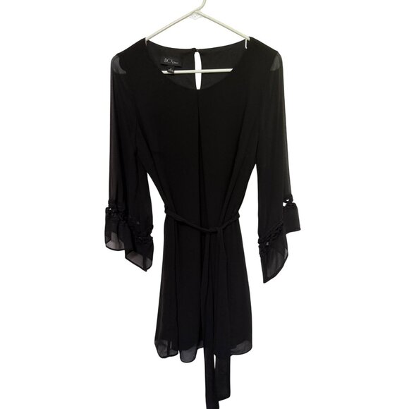 BCX | Dresses | Bcx Dress Short Black Belt Sheer Arms W Cutouts Lbd ...
